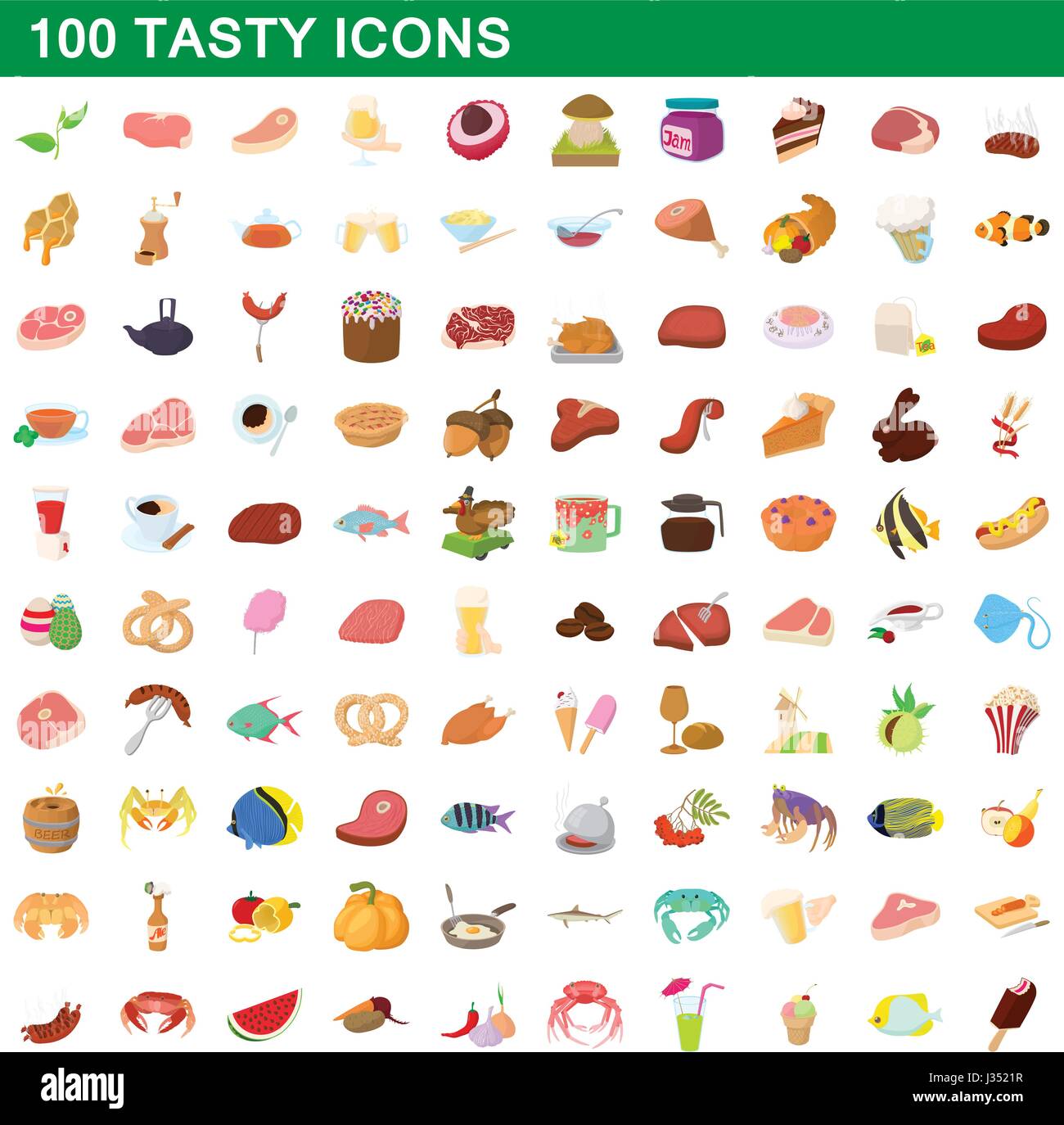 100 tasty icons set, cartoon style Stock Vector Image & Art - Alamy