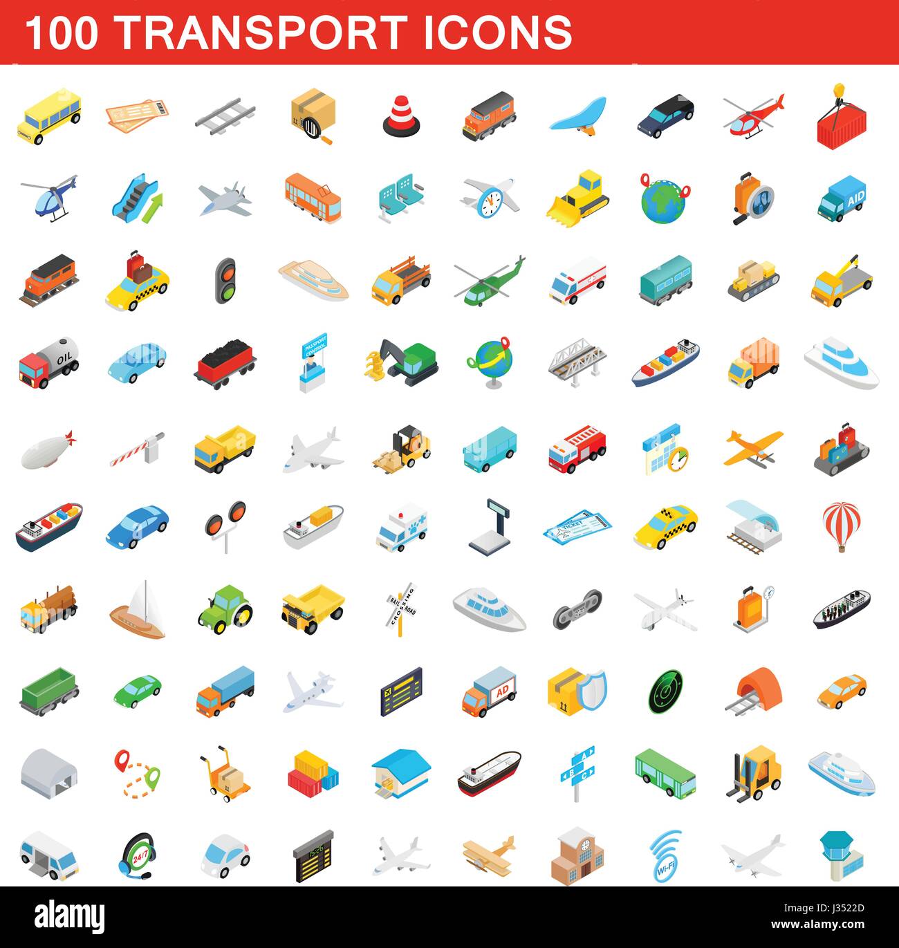 100 transport icons set, isometric 3d style Stock Vector Image & Art ...