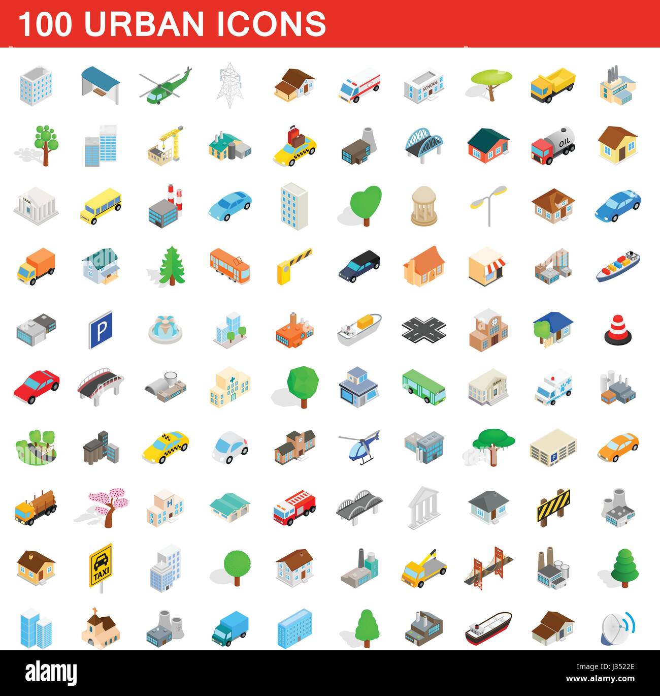 100 urban icons set, isometric 3d style Stock Vector Image & Art - Alamy