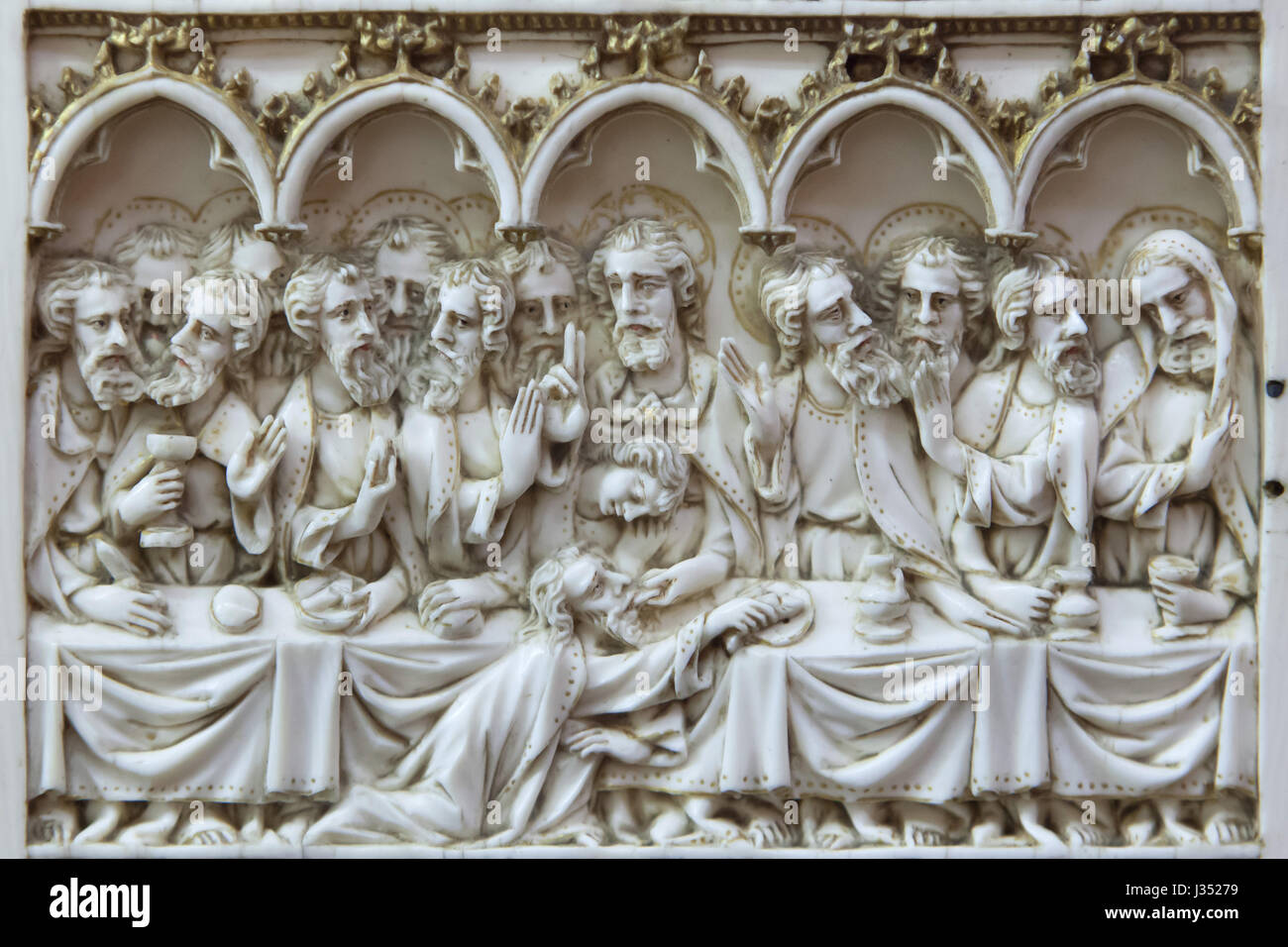 Last Supper. Detail of the ivory altarpiece of the Scenes of the Passion of Christ dated from ca ...