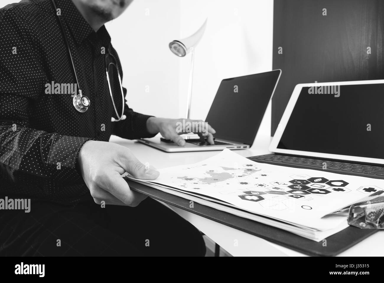 Person hand working on digital Black and White Stock Photos & Images ...