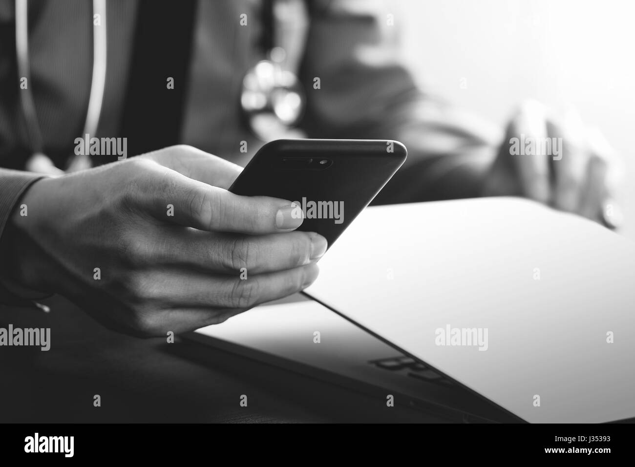 Nurse phone medical smart phone Black and White Stock Photos & Images ...