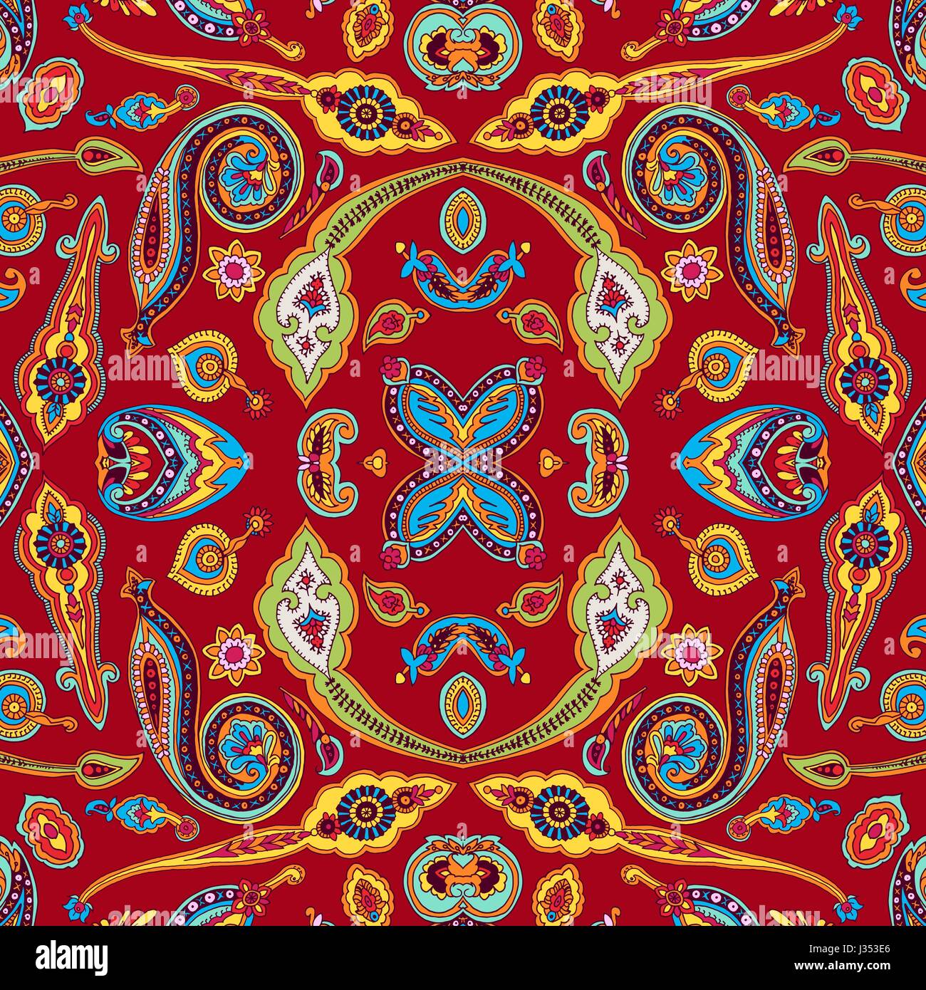 Seamless abstract geometric kaleidoscope paisley pattern. Traditional ...