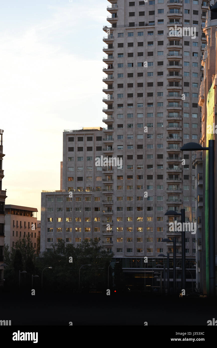 Beautiful architecture buildings of Madrid during sunset Stock Photo ...