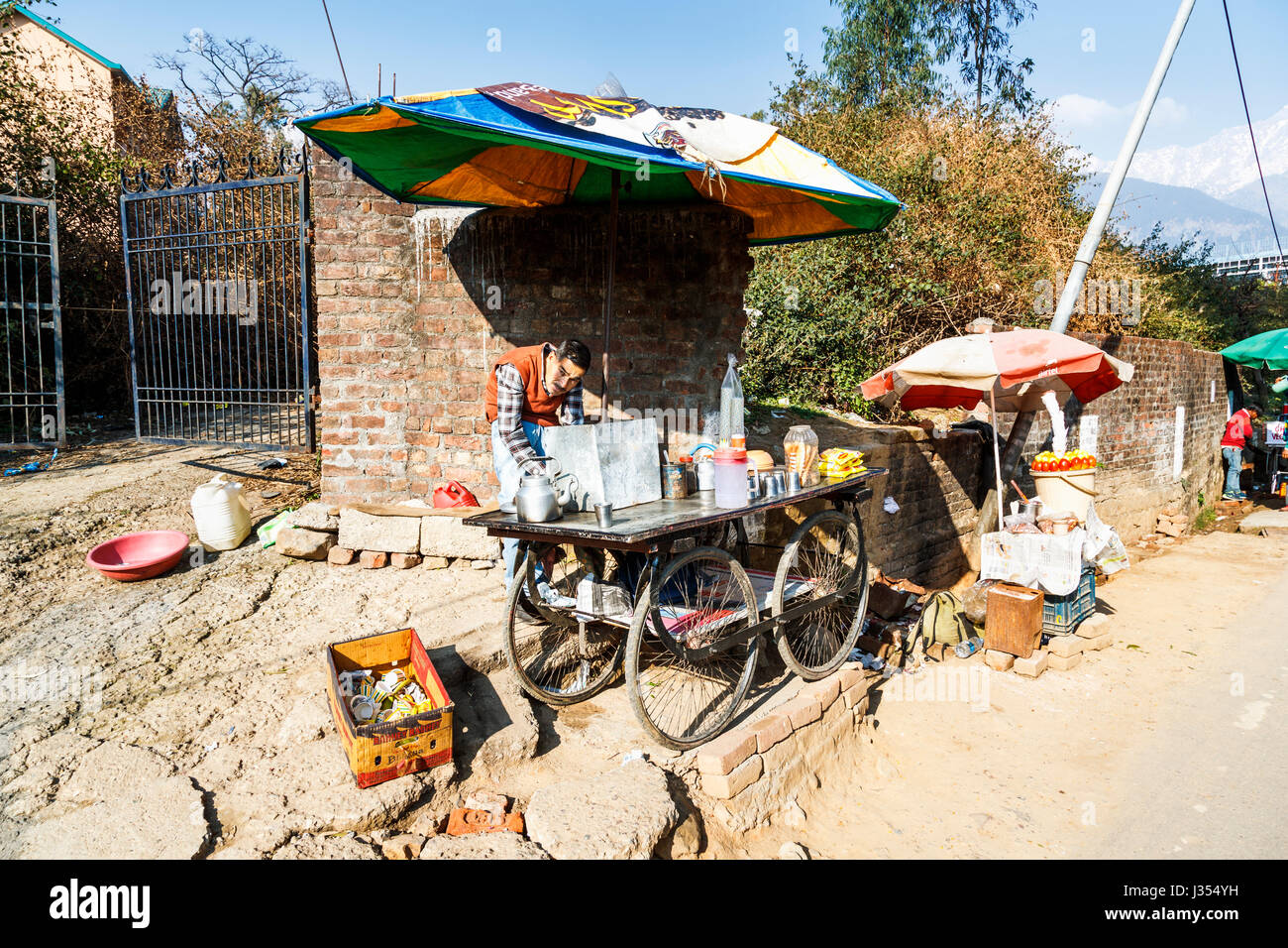 Local lifestyle: typical roadside street tea (chai) wheeled barrow ...