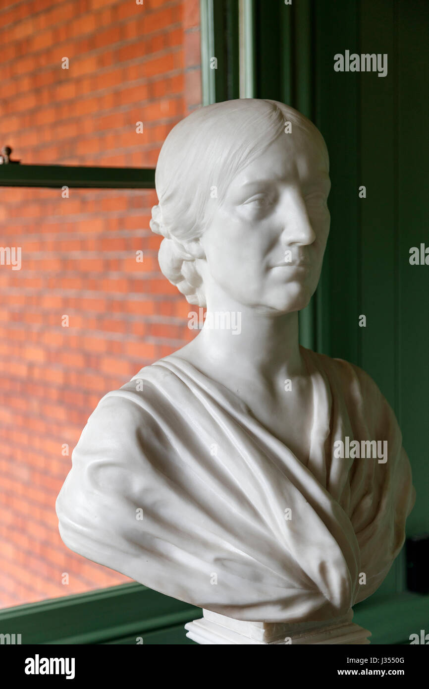 Marble bust statue of English Victorian botanical artist, biologist and ...