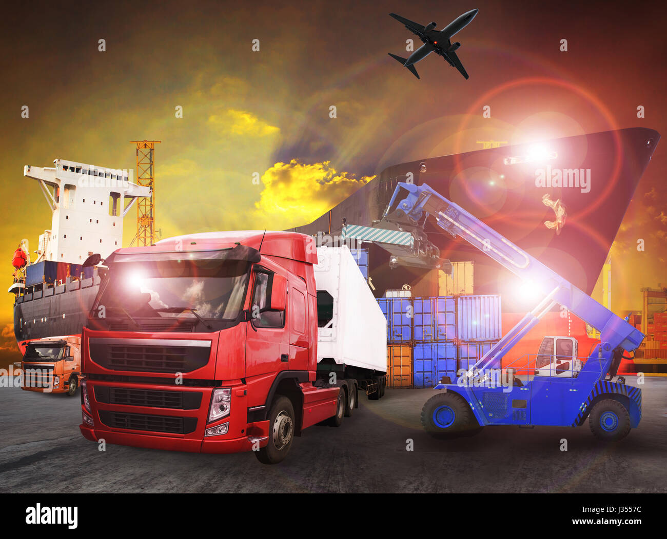 container truck in shipping port use for transport,logistic and cargo ...