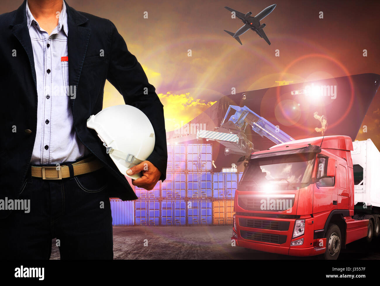 working man in shipping port,freight cargo ,logistic and import,export ...