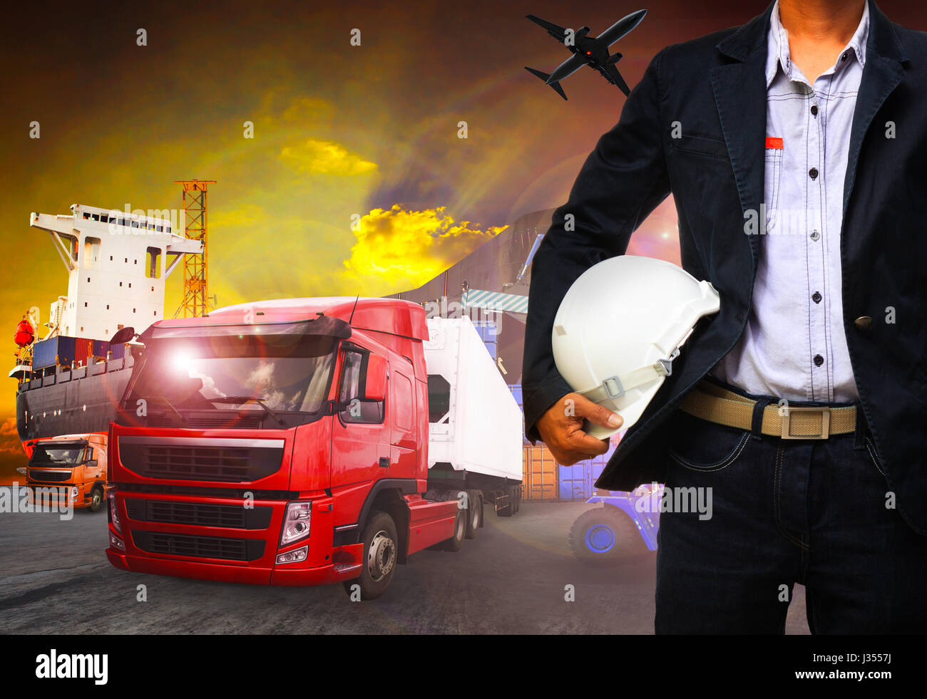 working man in shipping port,freight cargo ,logistic and import,export ...