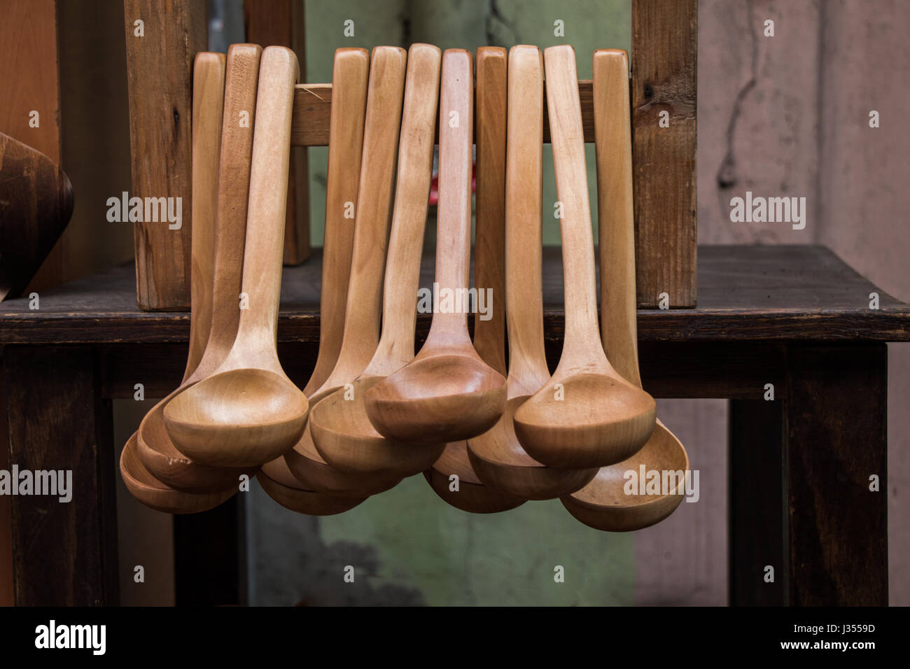 dozens of soup spoon or tablespoon made of wood Stock Photo - Alamy
