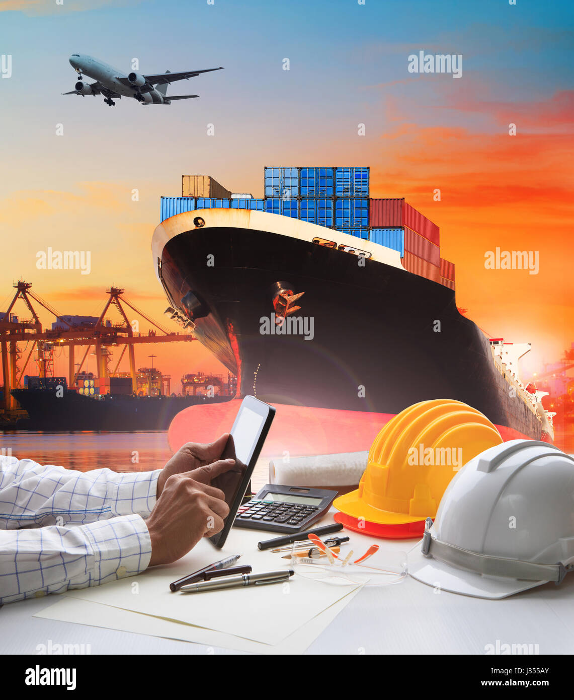 hand of working man in shipping ,logistic freigh cargo transport ...