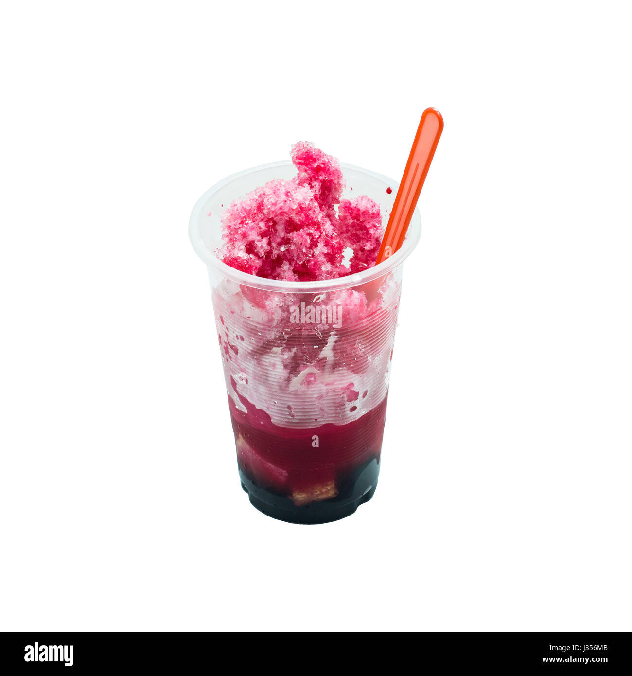 Ice cream red color isolated with syrup, nectar and milk is an ice ...