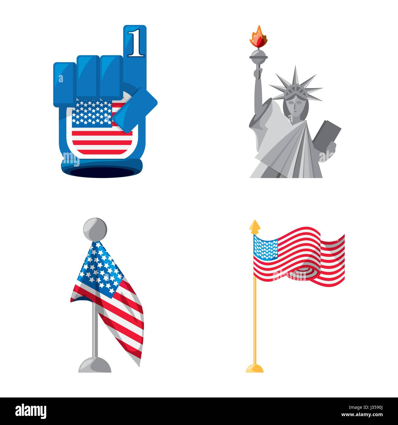 statue of liberty, number one and american flags Stock Vector Image ...