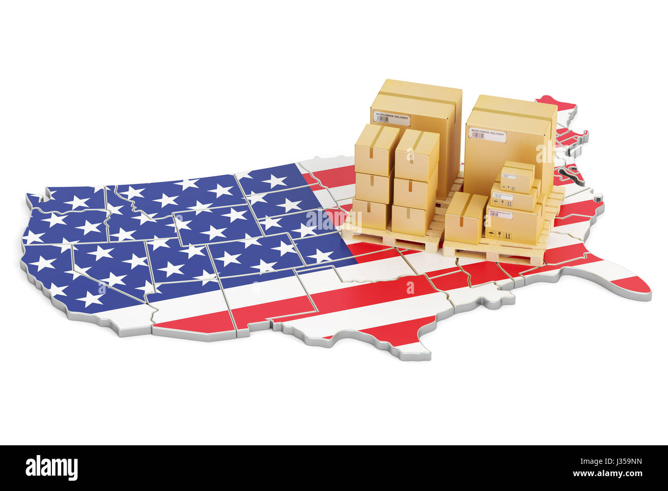 Shipping and Delivery from USA isolated on white background Stock Photo ...