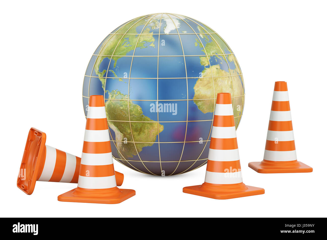 Traffic Cones with Earth Globe, 3D rendering Stock Photo - Alamy