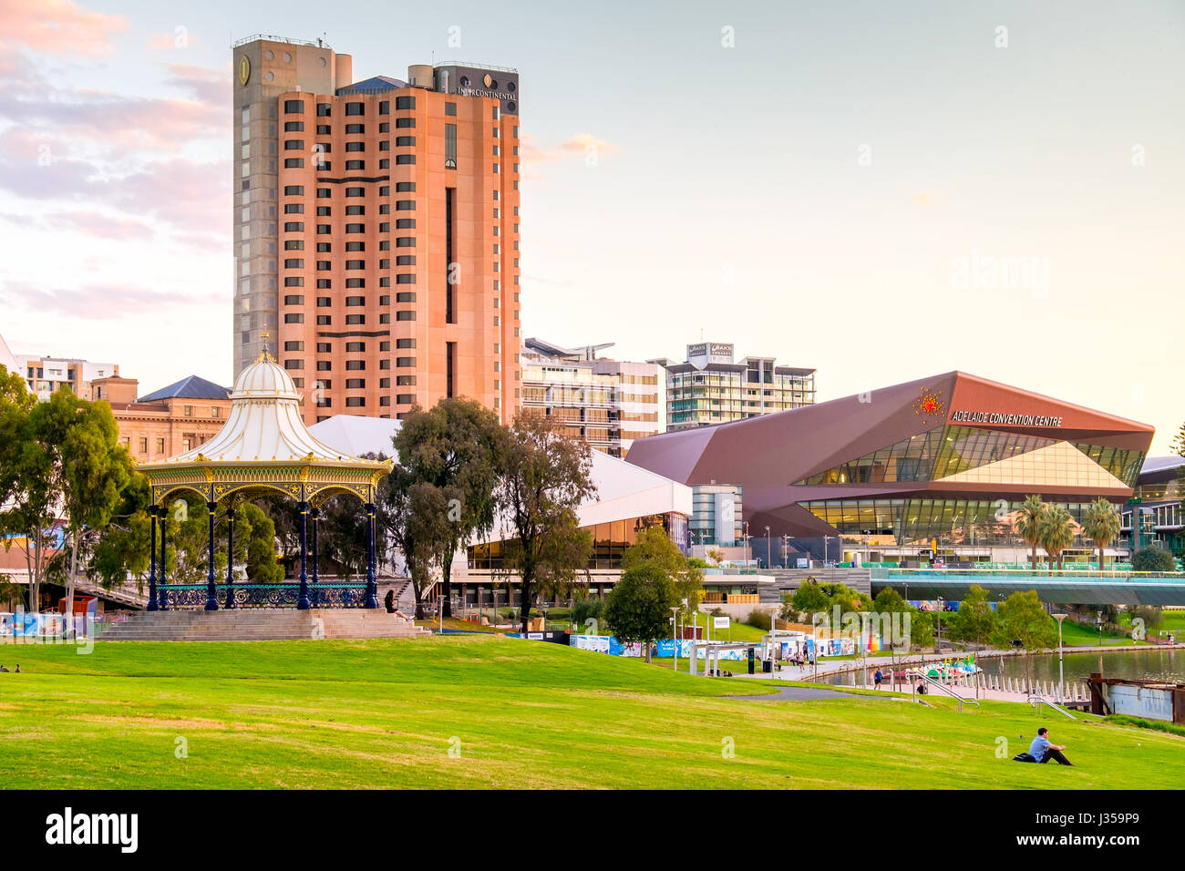 Adelaide, Australia - April 5, 2017: Adelaide city skyline at sunset ...