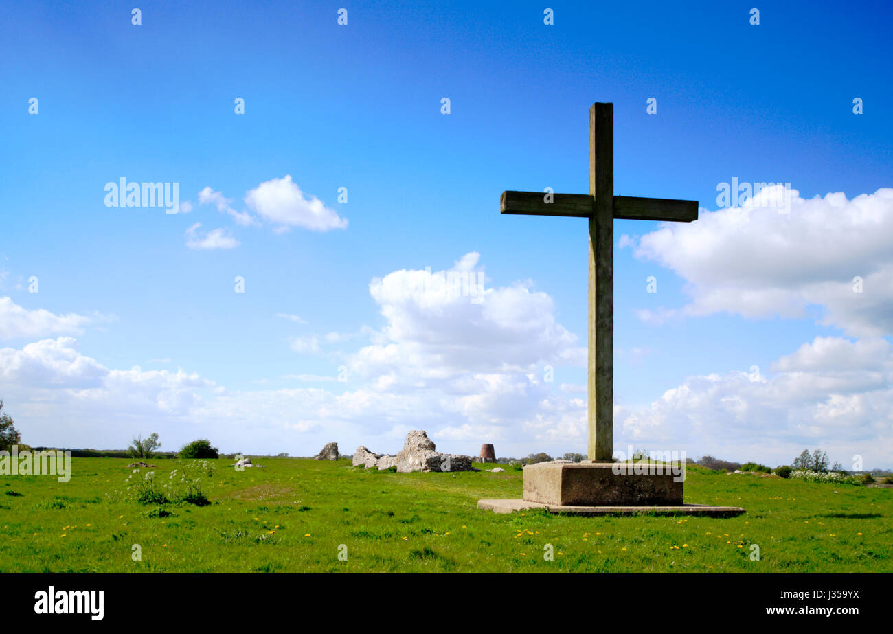 A view of a wooden cross and nave ruins at St Benet's Abbey on the ...