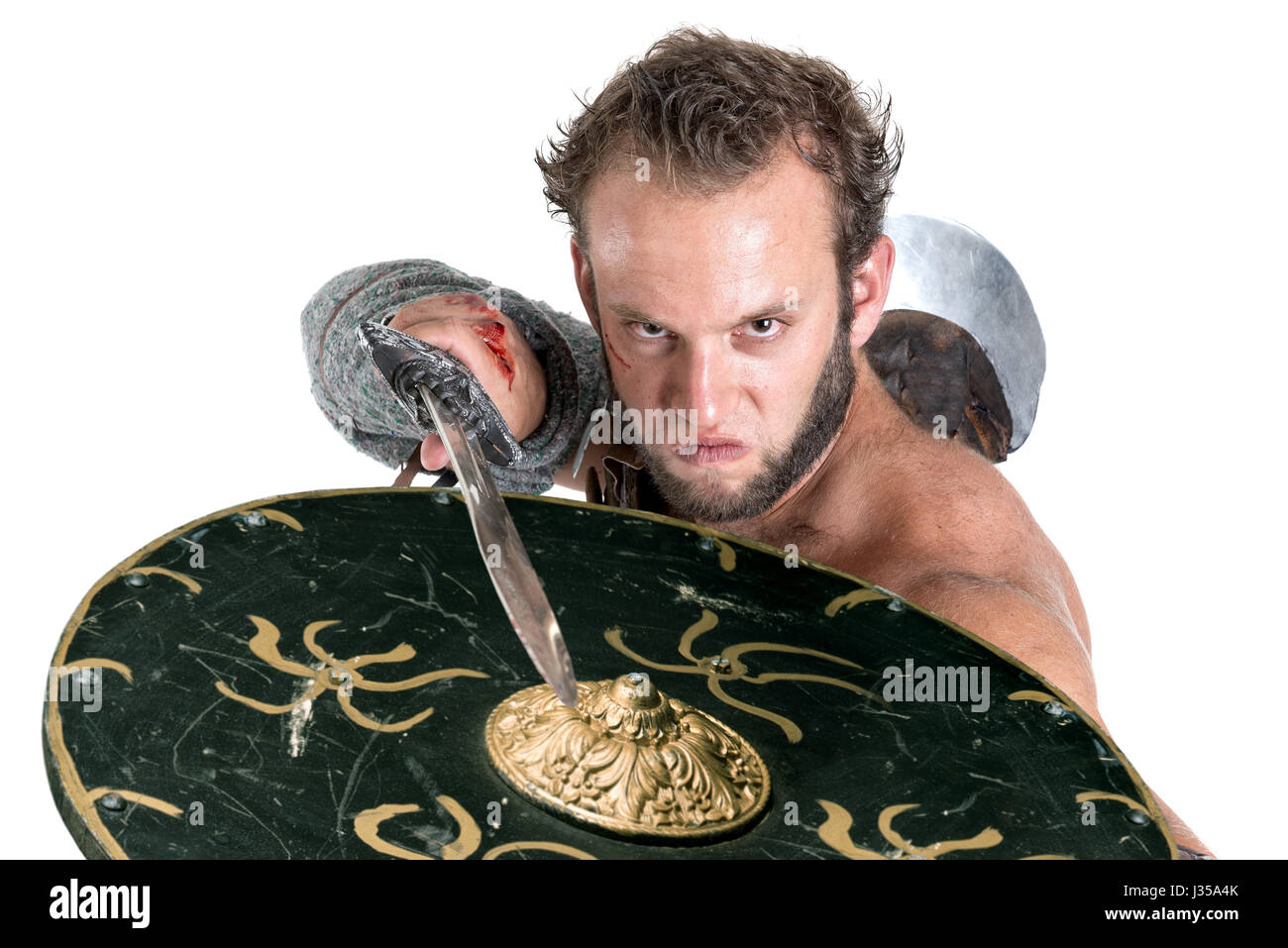 Ancient warrior or Gladiator isolated in a white background Stock Photo ...