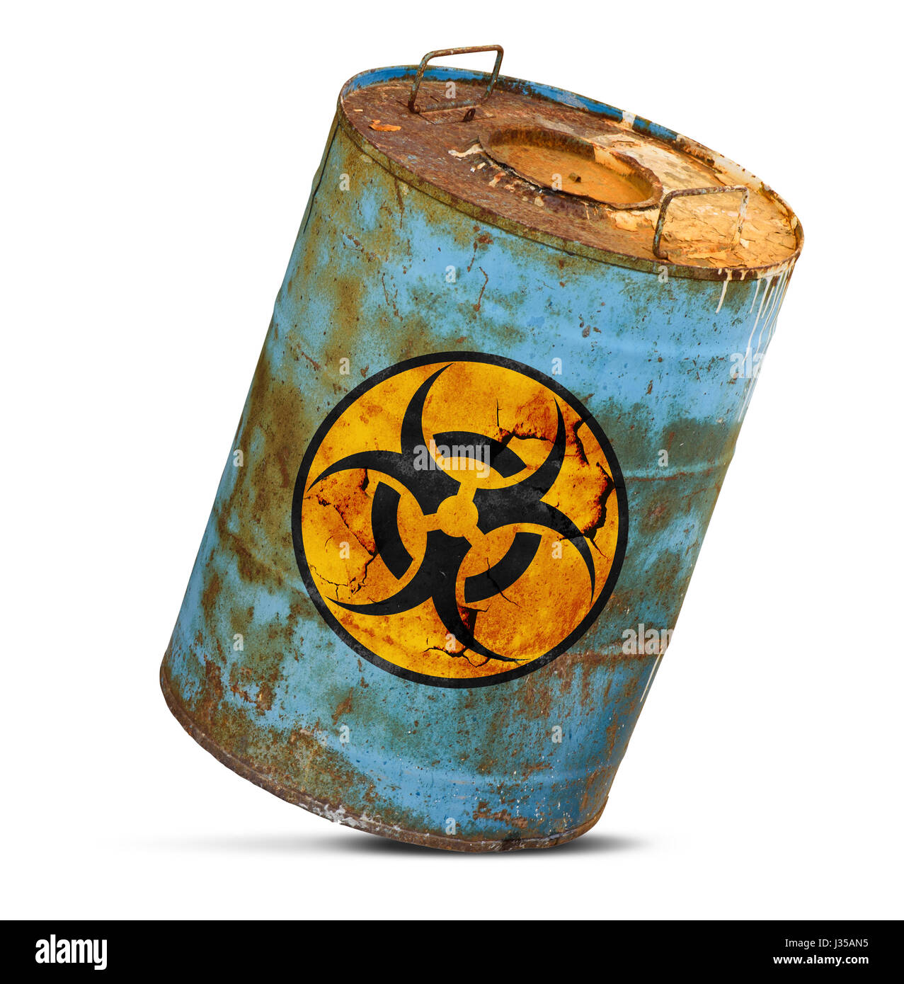 Chemical waste. Old dirty metal barrel isolated on white background ...