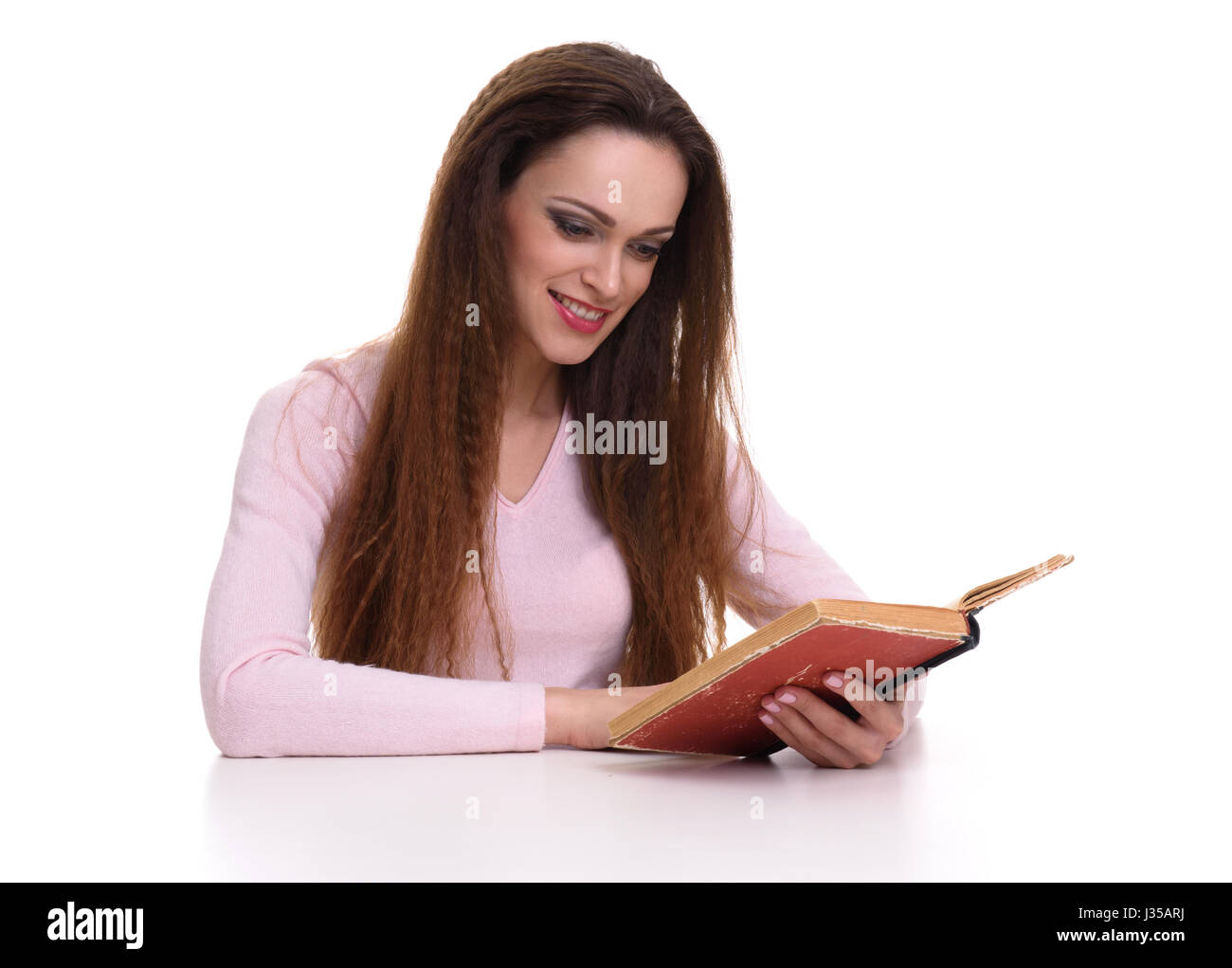 pretty woman reading book isolated on white background Stock Photo - Alamy