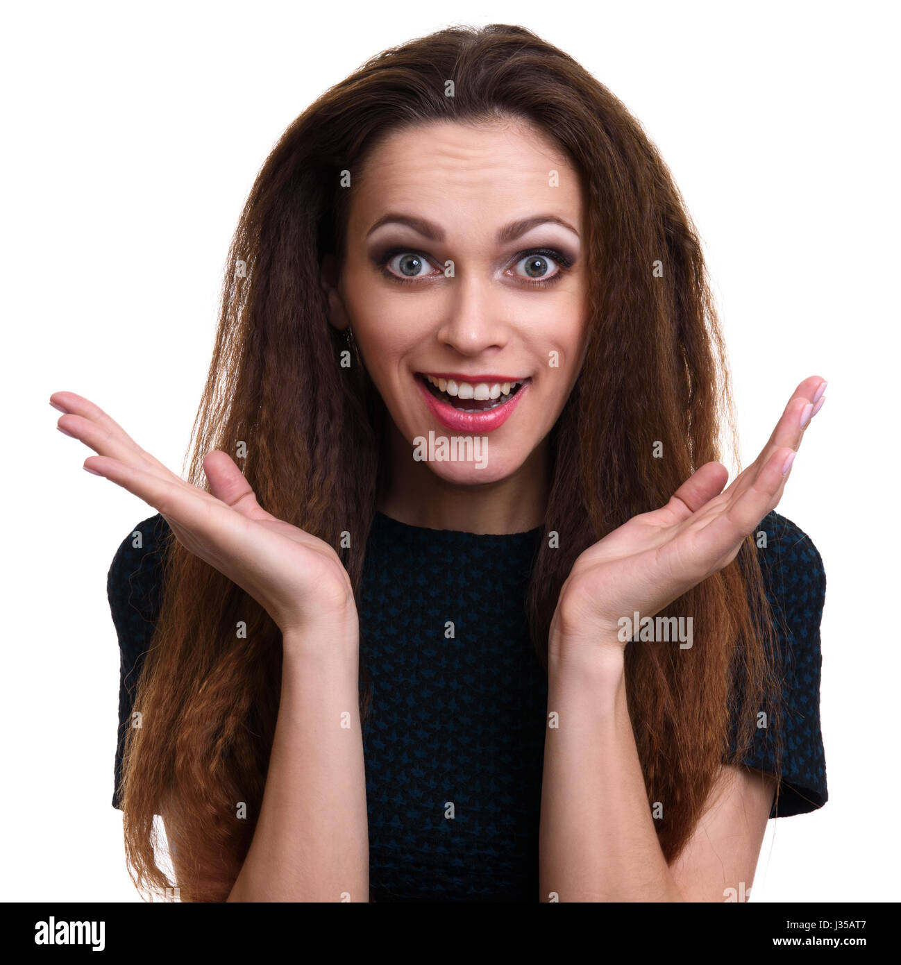 surprised pretty woman portrait. Isolated on white background Stock ...