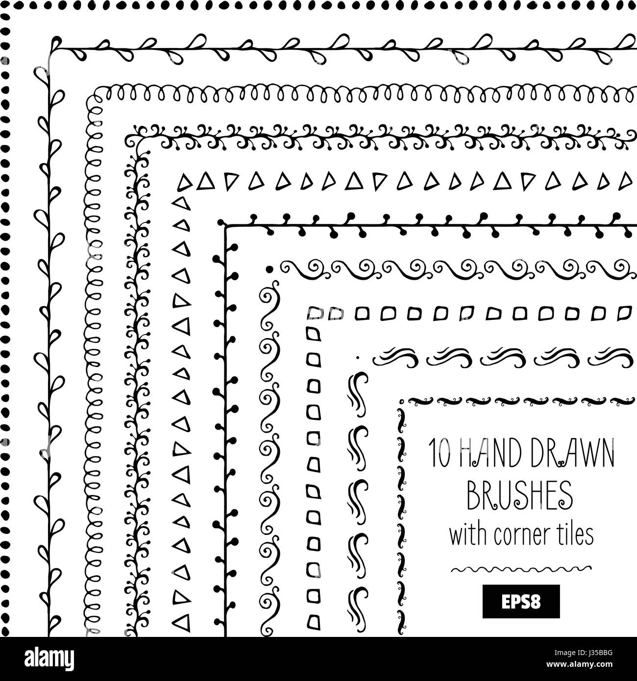 Set of Vector Doodle Pattern Brushes. Hand Drawn Ink Frames or Borders ...