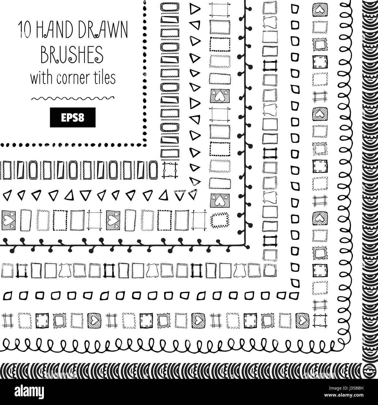 Set of Vector Doodle Pattern Brushes. Hand Drawn Ink Frames or Borders ...