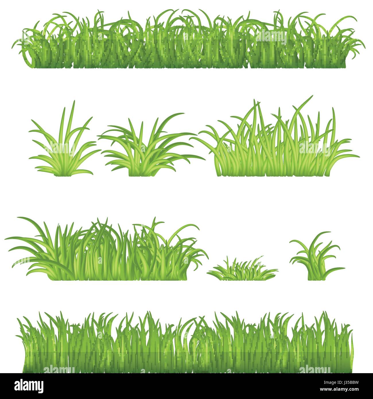 Spring Green Grass Borders Set. 3d Vector Illustrations Isolated on ...
