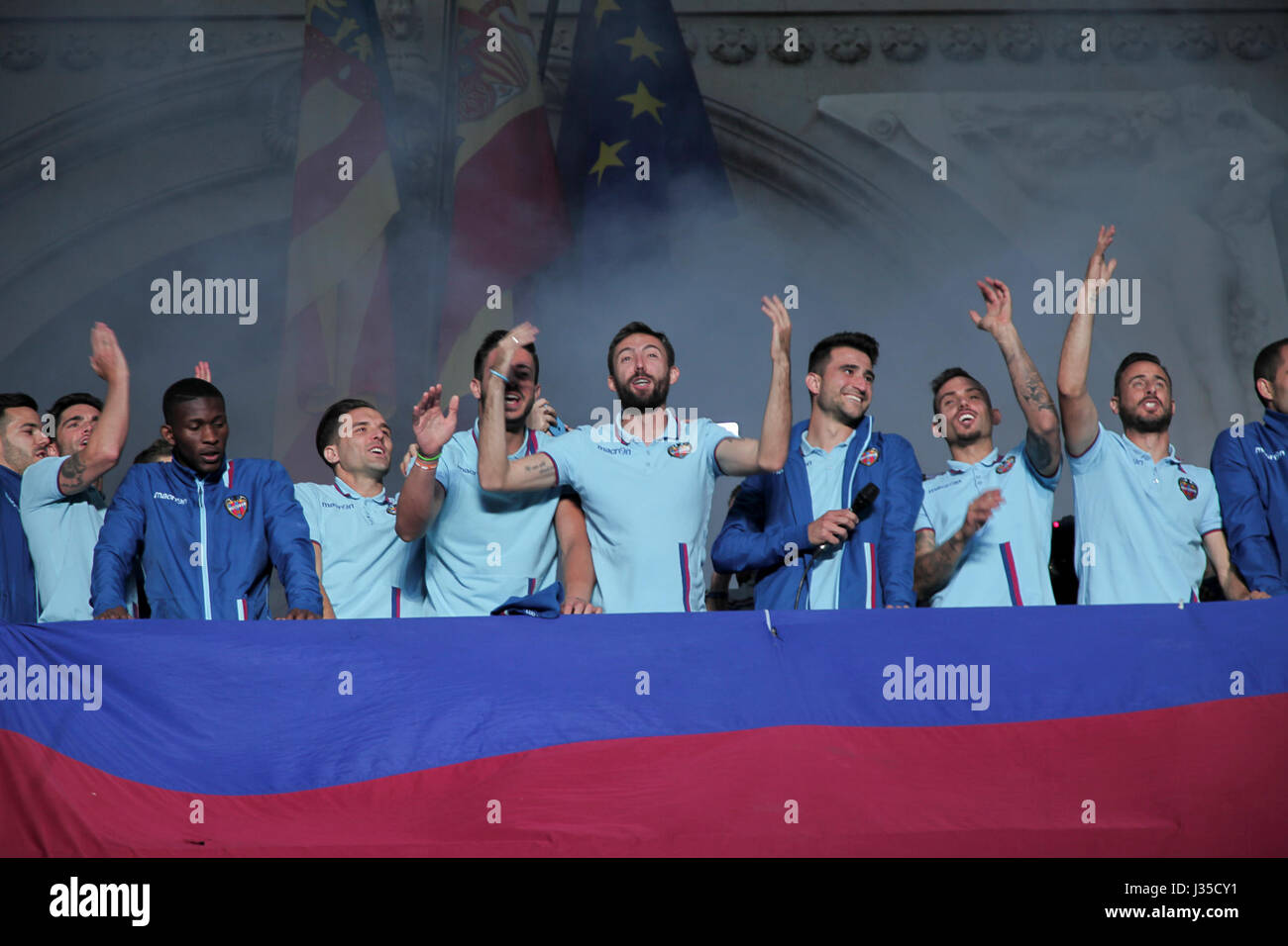 Levante's players at city hall of Valencia celebrate the return to ...