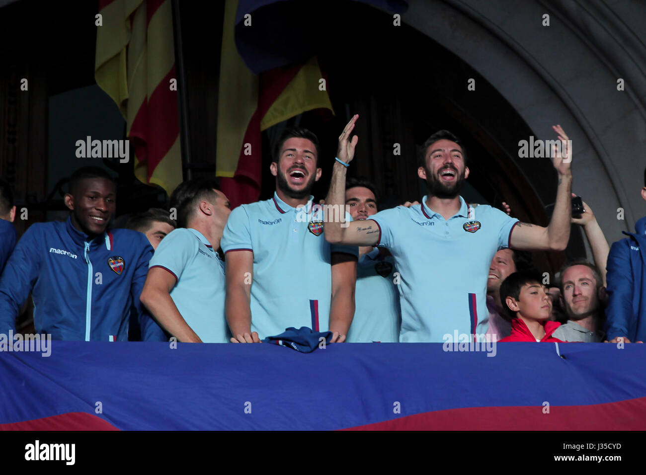 Levante's players at city hall of Valencia celebrate the return to ...