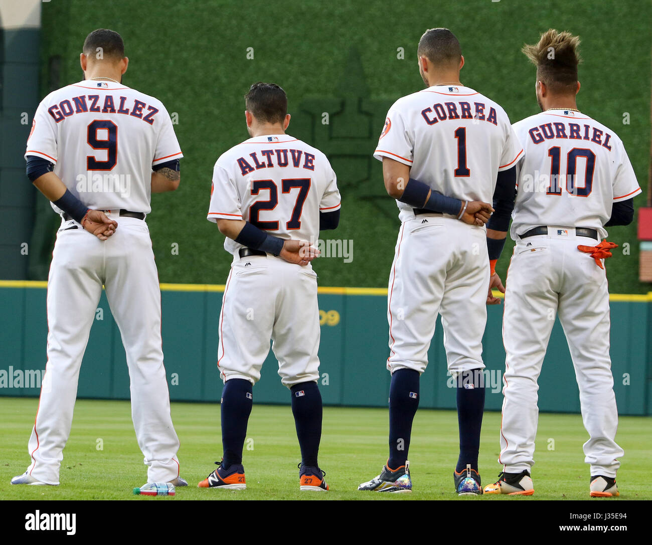 Houston, TX, USA. 2nd May, 2017. Houston Astros first baseman Marwin Gonzalez (9), second ...