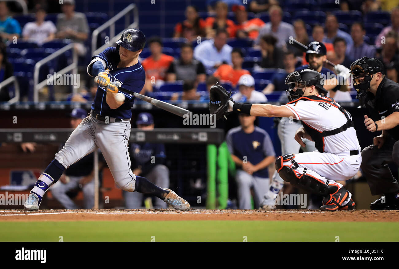 Miami, Florida, USA. 02nd May, 2017. Tampa Bay Rays left fielder Corey ...