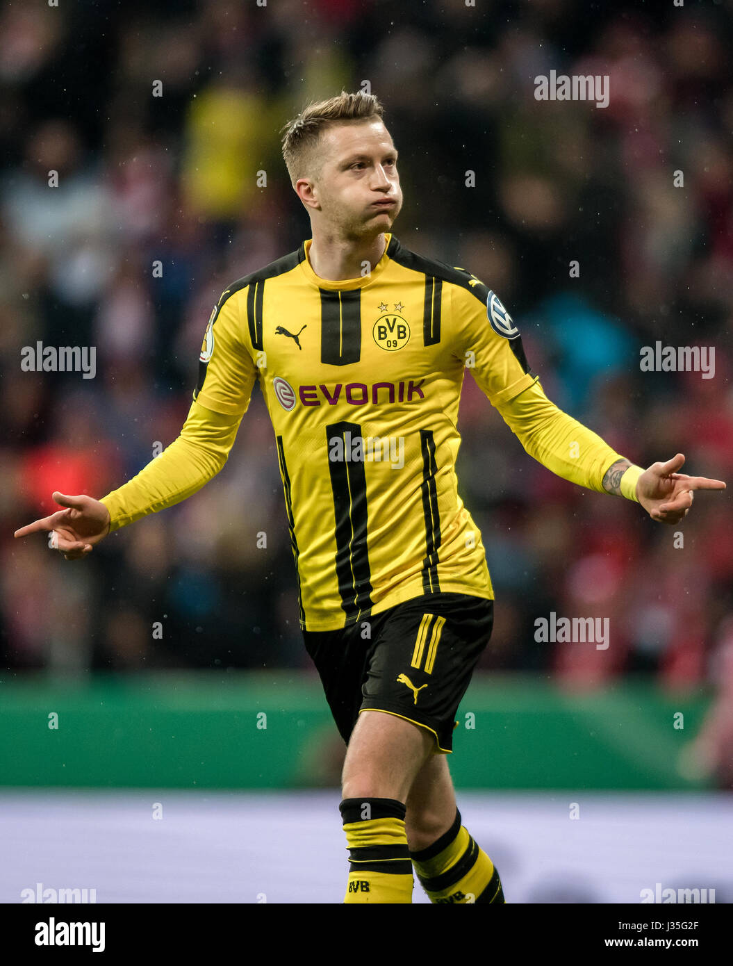 Munich, Germany. 26th Apr, 2017. Dortmund's Marco Reus celebrates after ...