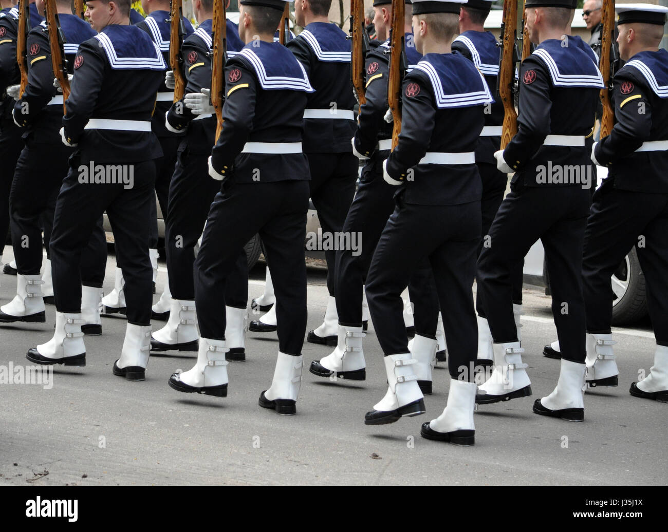 Gdynia, Poland; 3rd May 2017; soldiers marching on the main street ...