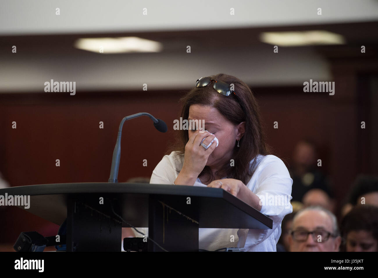New York, NY, USA. 2nd May, 2017. NANCY RODRIGUEZ reads a victim impact ...