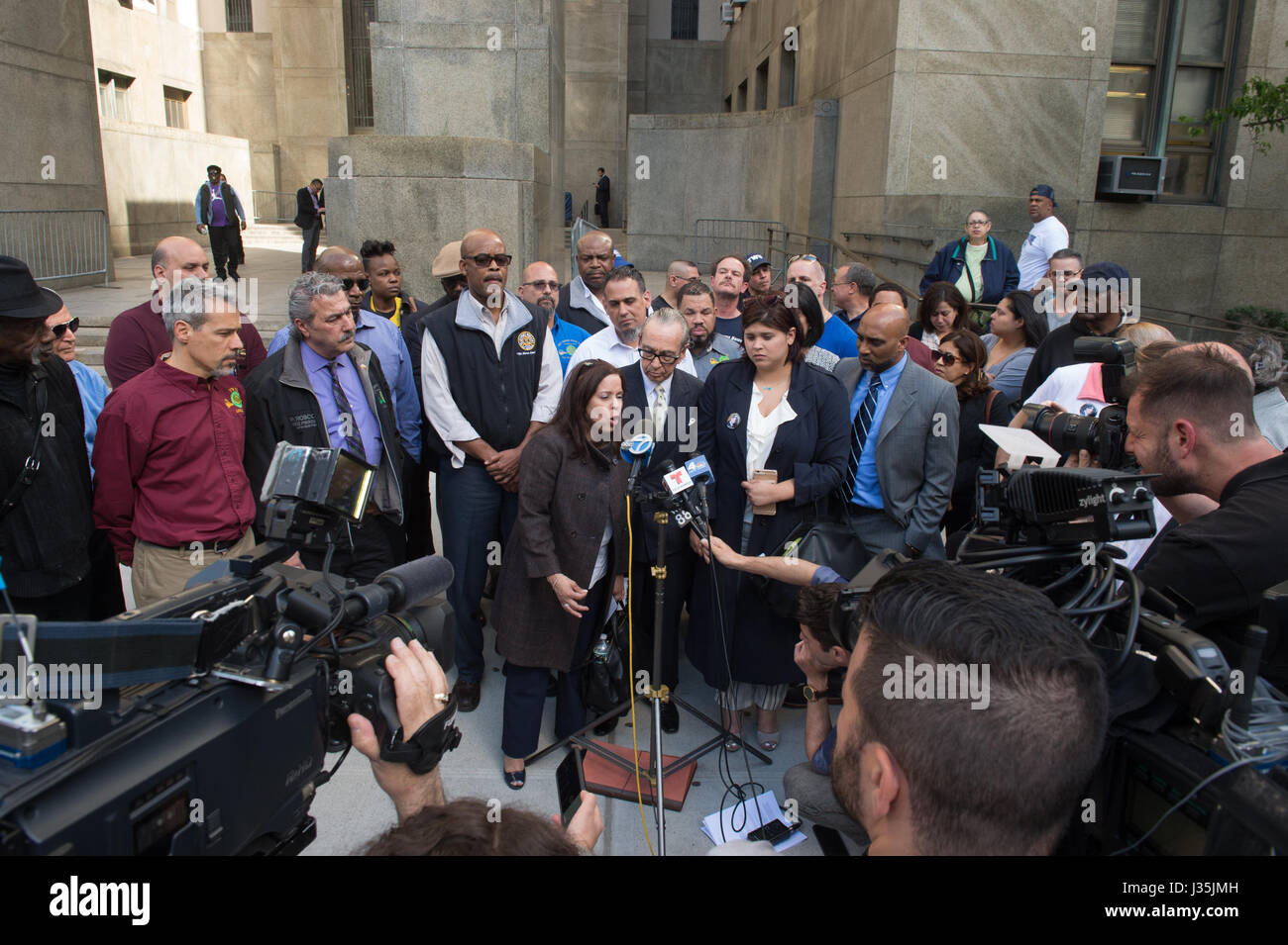 New York, NY, USA. 2nd May, 2017. NANCY RODRIGUEZ speaks outside the ...