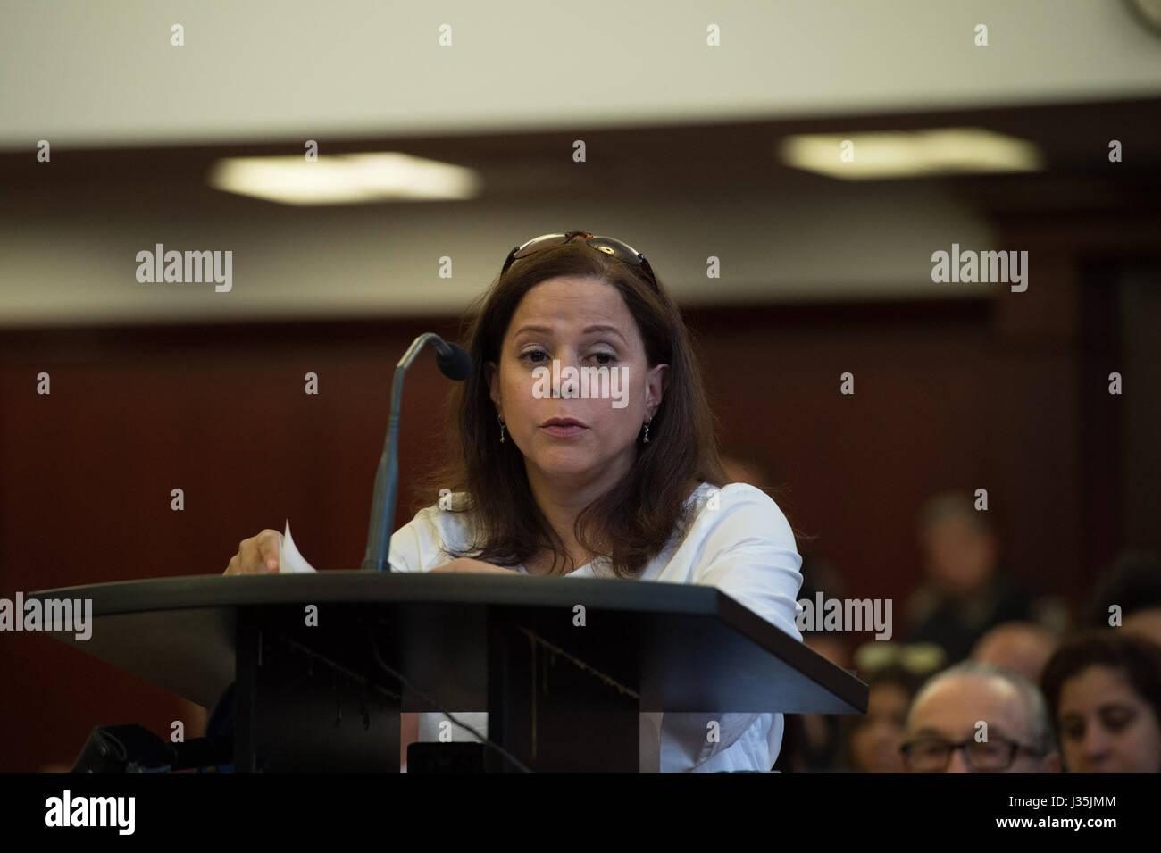 New York, NY, USA. 2nd May, 2017. NANCY RODRIGUEZ reads a victim impact ...