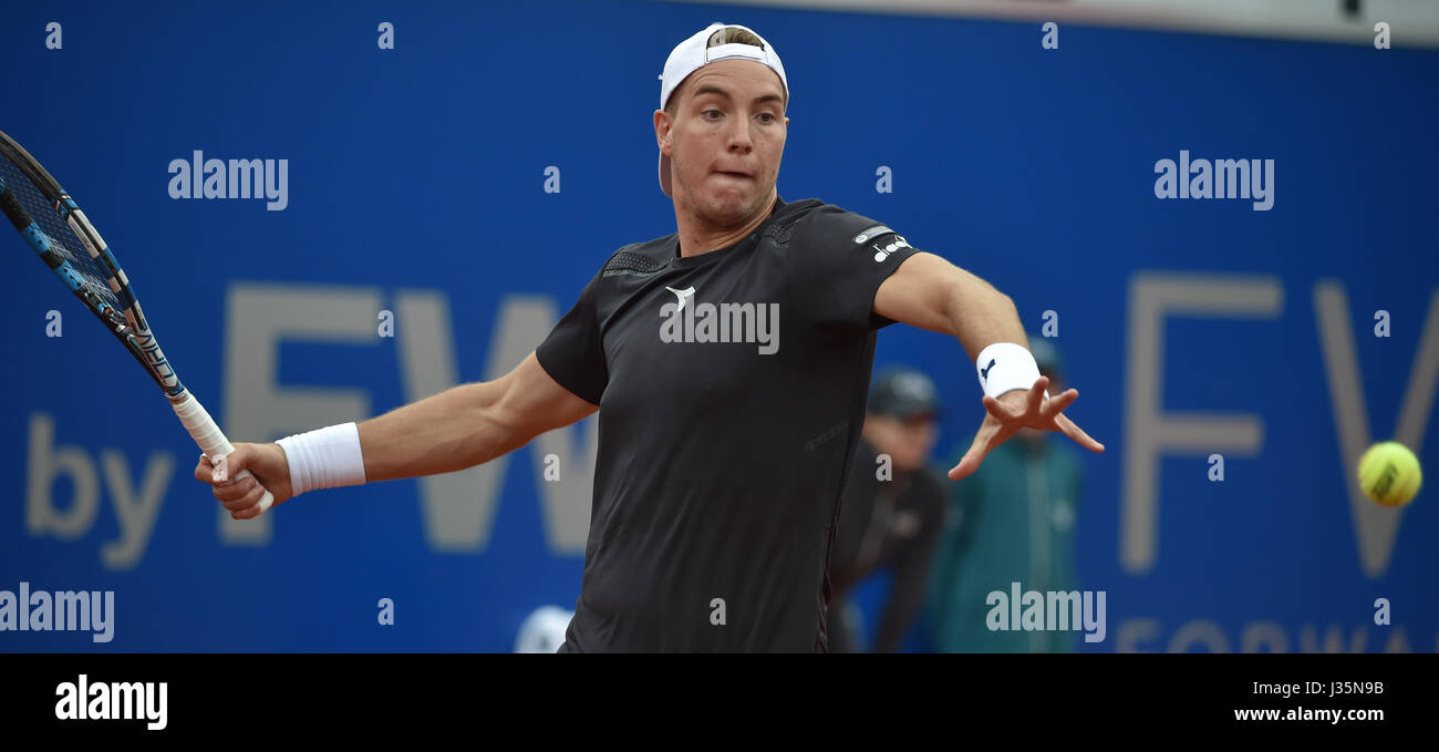 Munich, Germany. 03rd May, 2017. Jan-Lennard Struff from Germany plays ...