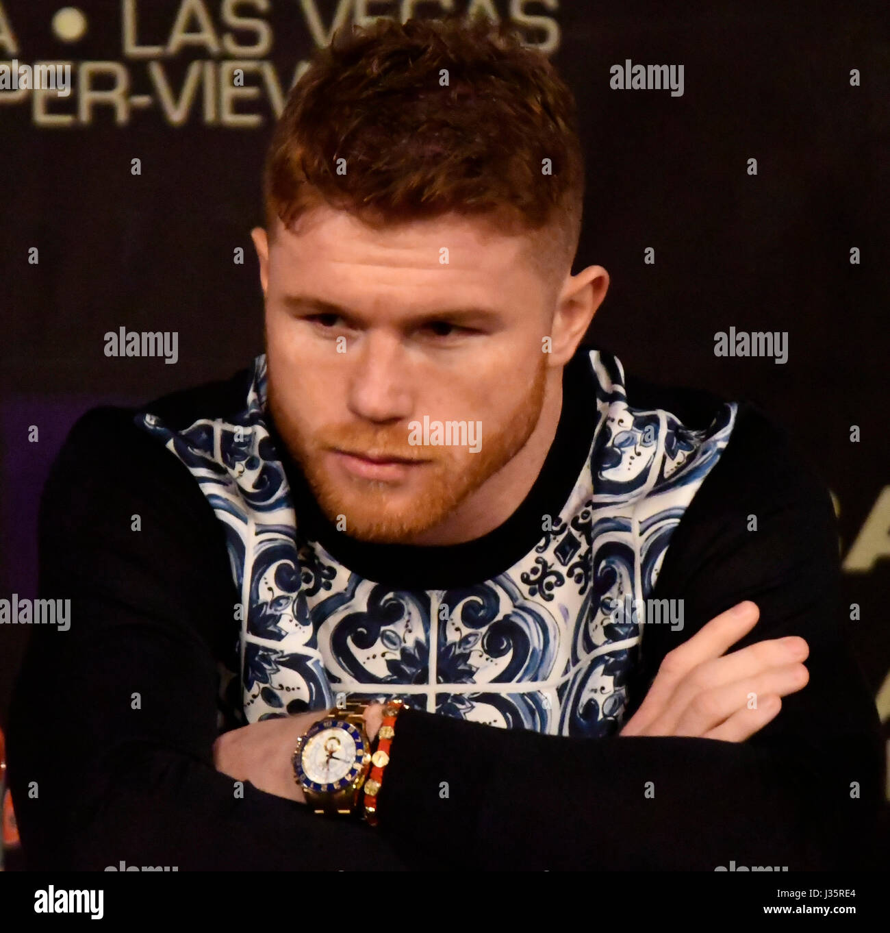 Las Vegas NV, USA. 3rd May, 2017. Mexico's Canelo Alvarez talks at the ...