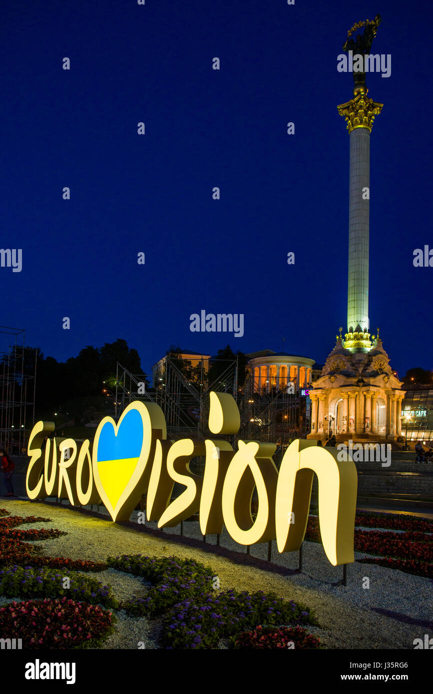 Kiev, Ukraine. 3rd May, 2017. logo of eurovision with the color of ...