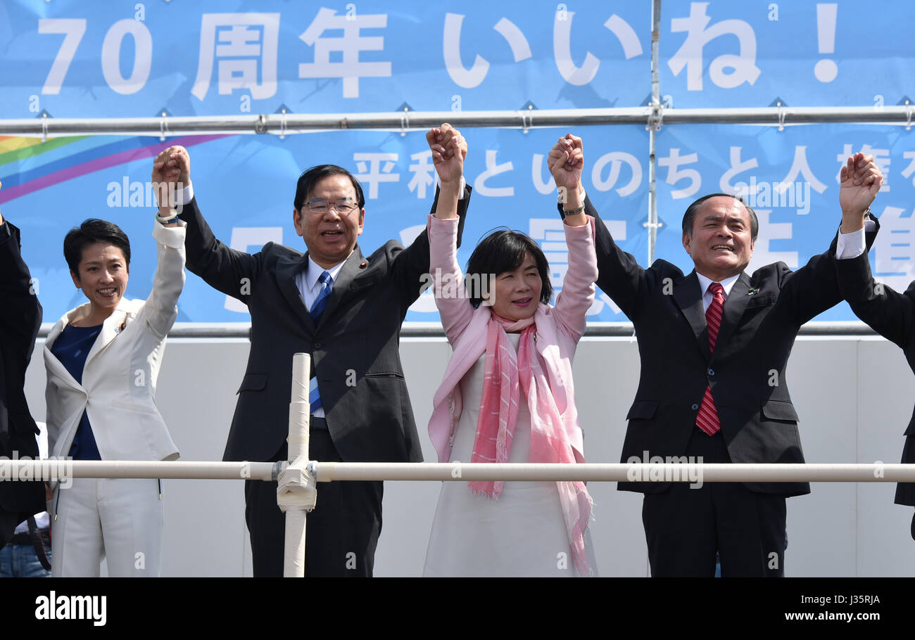 Tokyo, Japan. 3rd May, 2017. Leaders of Japanese opposition parties ...
