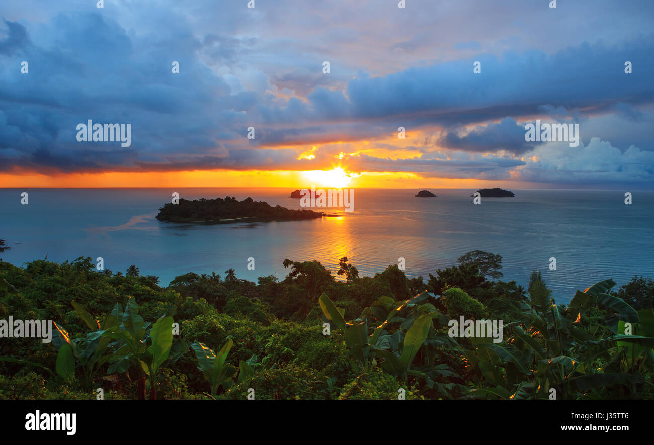sun set and beautiful dusky sky at Koh Chang Island view point trat ...