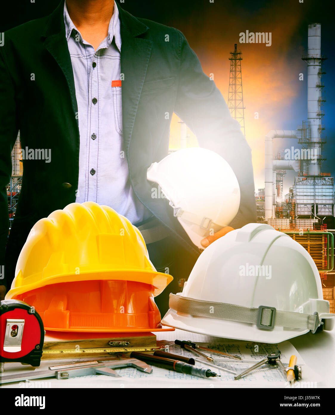 working table of engineer in oil refinery industry plant use for heavy ...