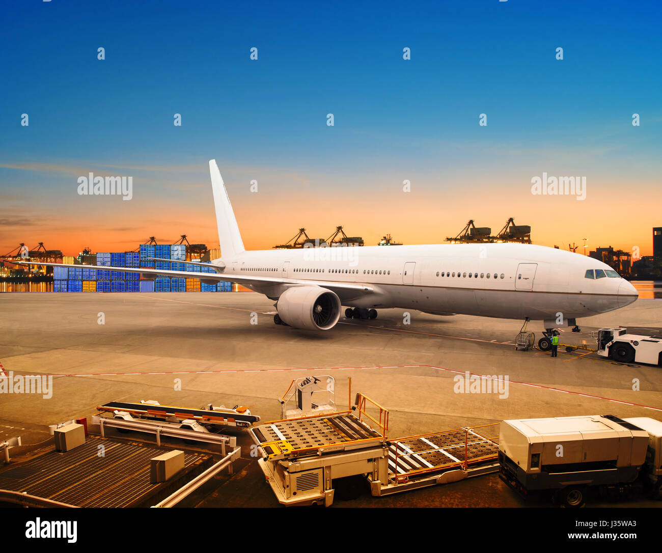air freight and cargo plane loading trading goods in airport container ...
