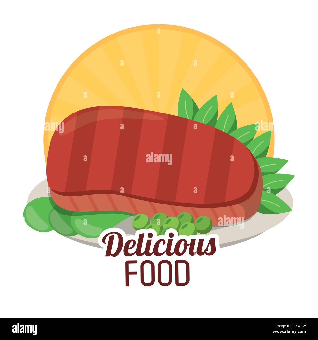 delicious food beef steak tasty vegetables sticker Stock Vector Image ...