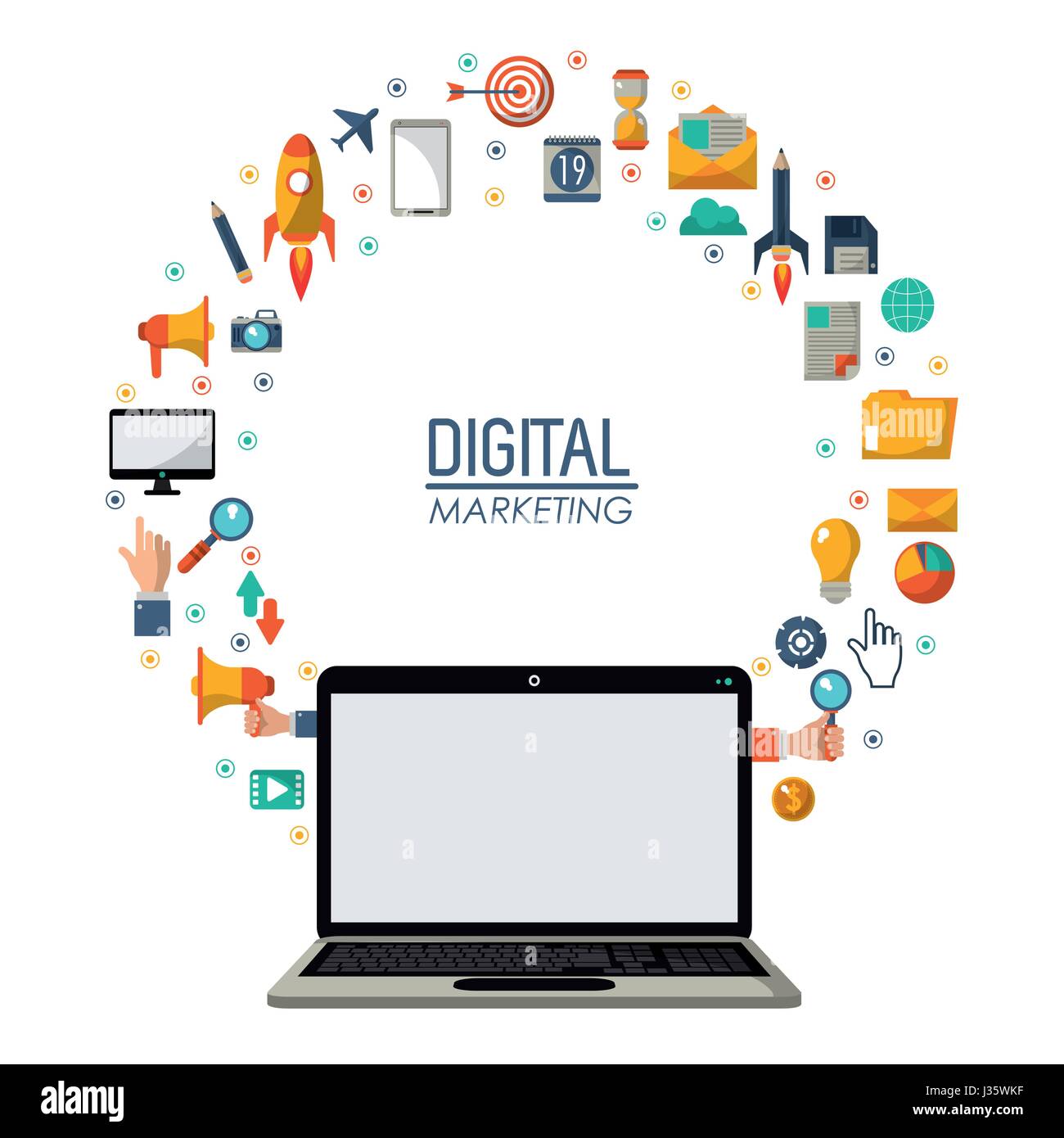 digital marketing laptop technology network online Stock Vector Image ...