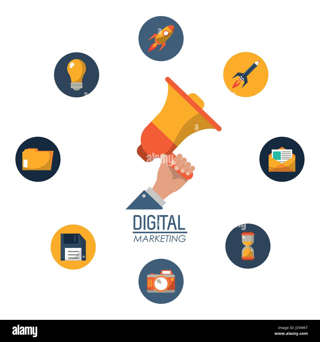 digital marketing hand holding megaphone campaign network Stock Vector ...