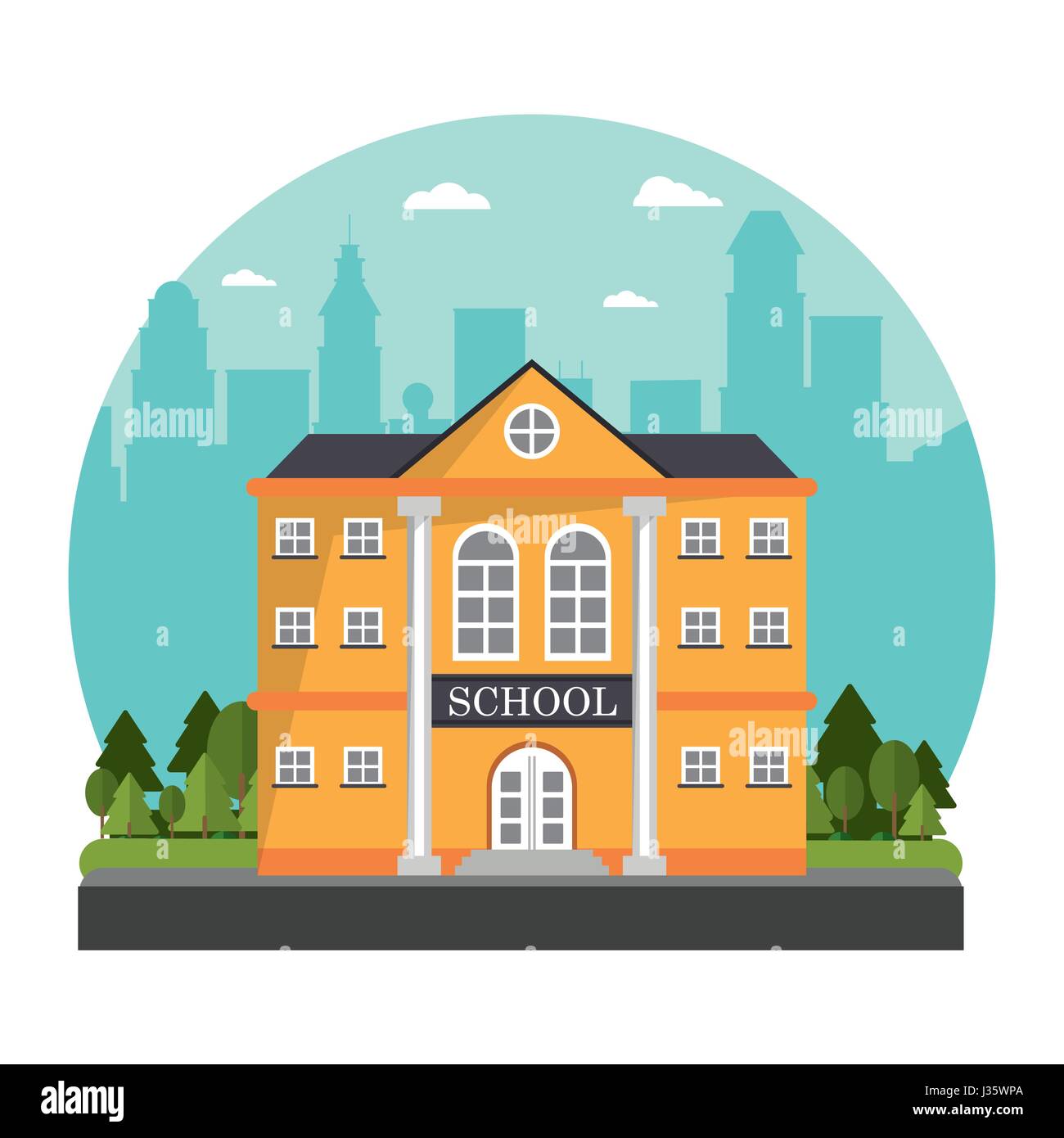 yellow building school tree skyline design Stock Vector Image & Art - Alamy