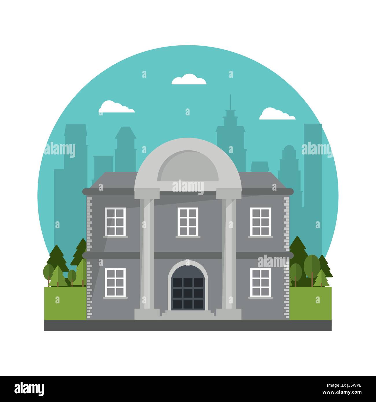 building bank facade column tree urban design Stock Vector Image & Art ...