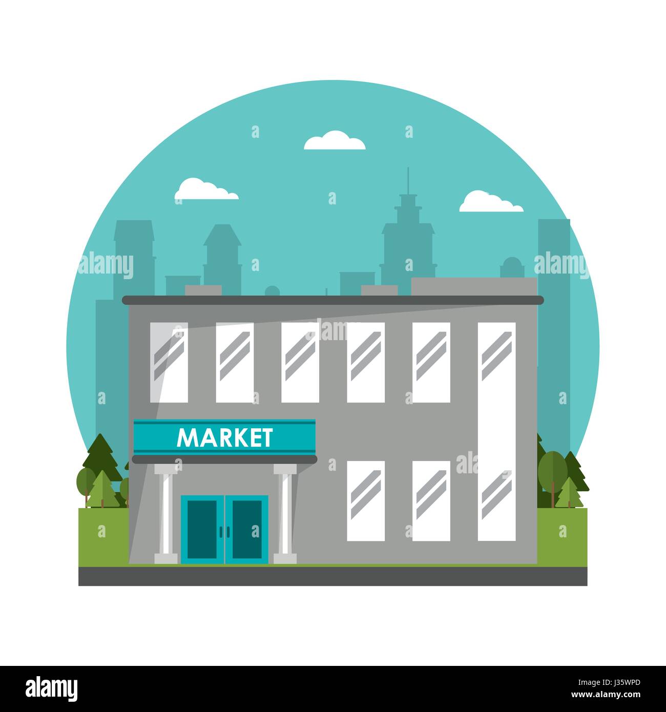 market building commercial tree city background Stock Vector Image ...